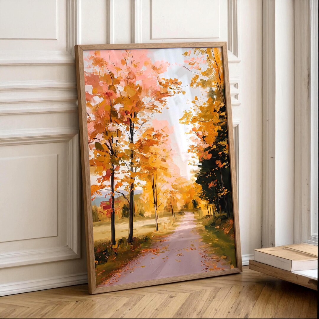 Modern Farmhouse Fall Trees Painting, Forest Wall Art, Golden Foliage ...
