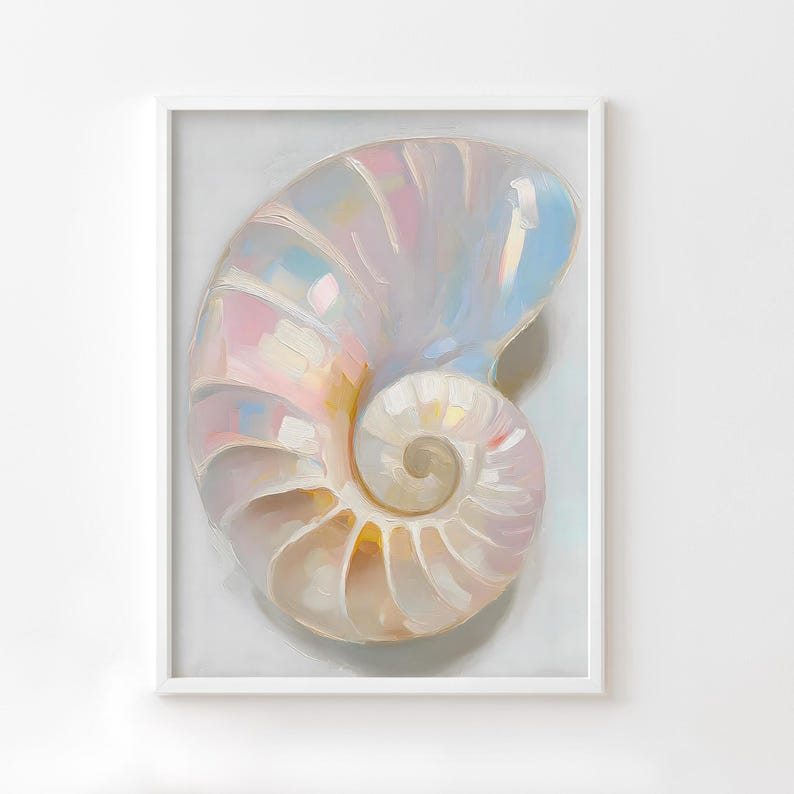 Pearlescent Coastal Seashell Poster: Minimalist Bathroom Shell Wall Art ...