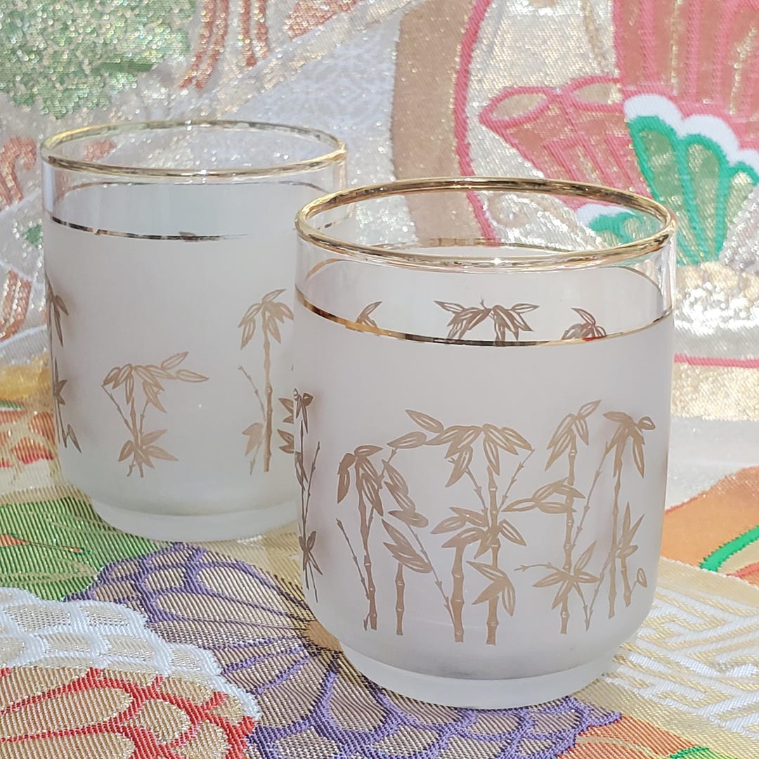 Japanese Glass Sake Pair Cups With Bamboo Motif – Elegant Traditional ...