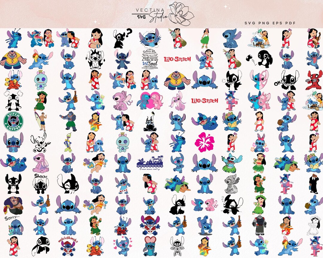 Lilo and Stitch SVG PNG EPS Files Bundle, Lilo and Stitch Layered Cut ...