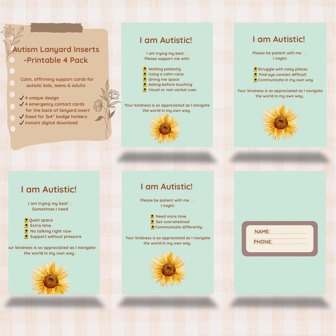 Printable Autism Lanyard Inserts: Visual Support & Emergency Contacts ...