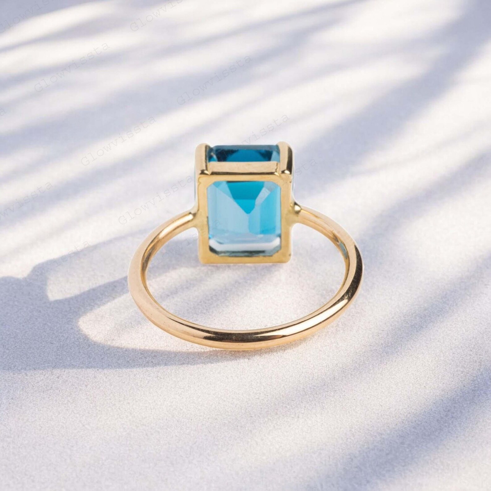 London Blue Topaz Ring, Emerald Cut 925 Sterling Silver or 18k Gold ...