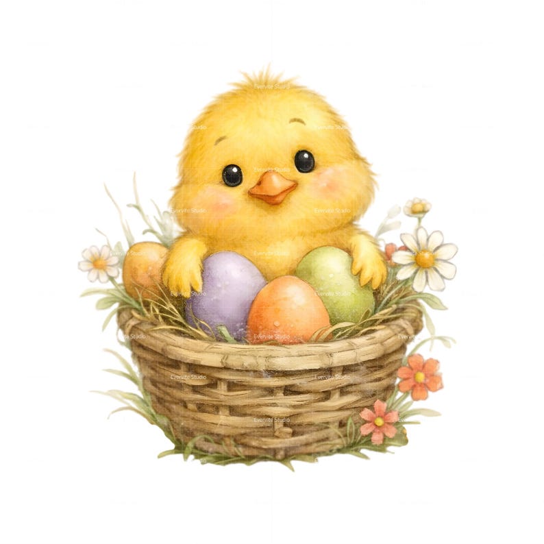 Watercolor Easter Chick Clipart Bundle | Pastel Floral PNG Graphics ...