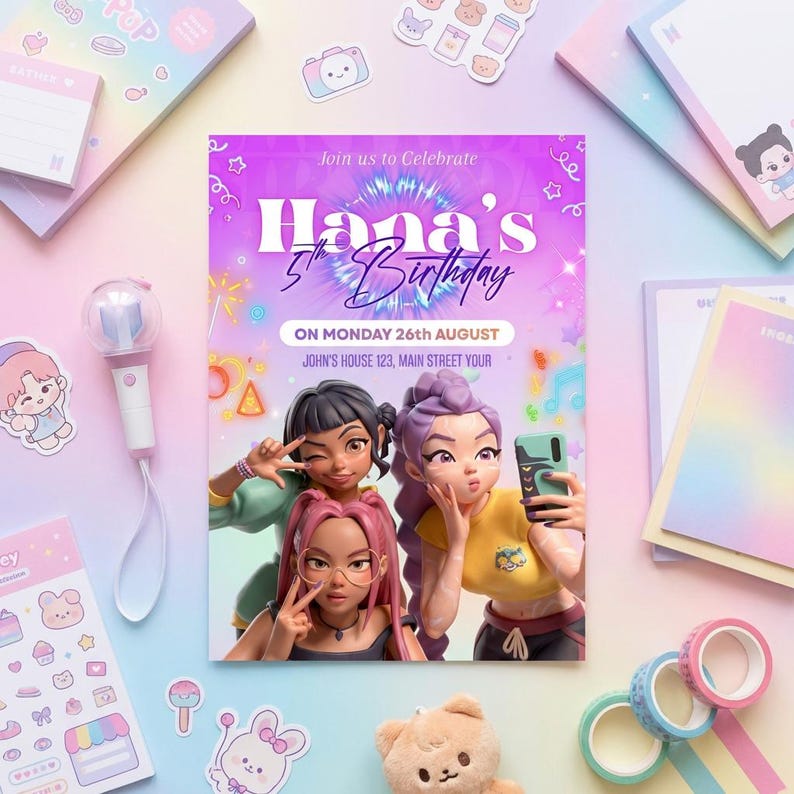 K-pop Idol Birthday Invitation for Hanas | Editable Canva Party Invite ...