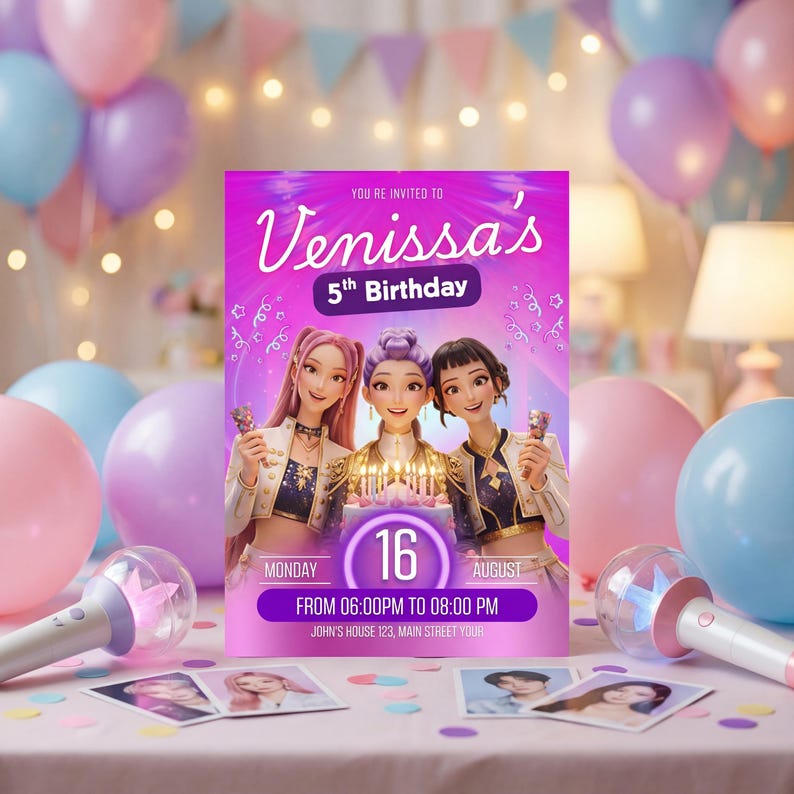 K-pop Birthday Invitation Canva Template | Korean Idol Theme Editable ...