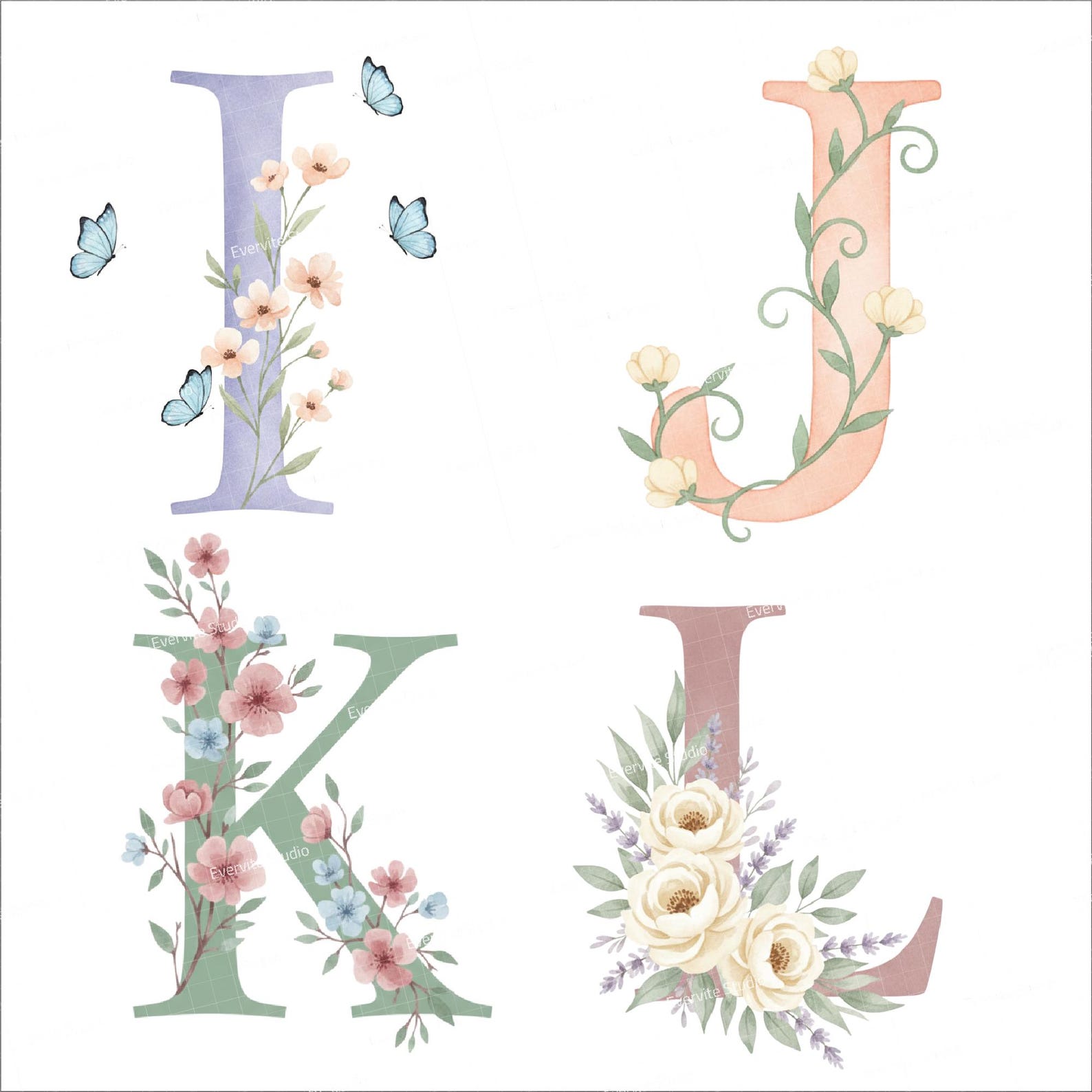 Floral Alphabet Clipart Bundle | Watercolor Flower Letters (26 PNG ...