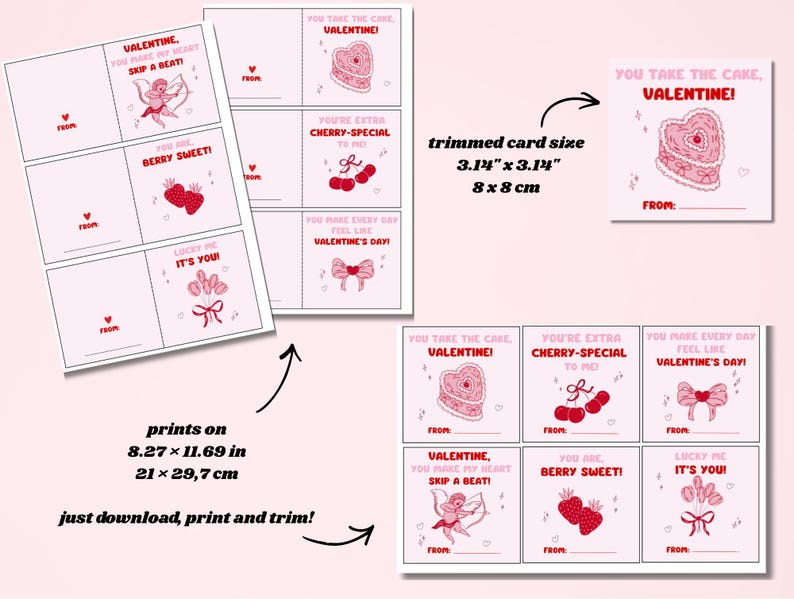 Valentine’s Day Mini Cards Printable | Cute Pink Valentine Cards ...