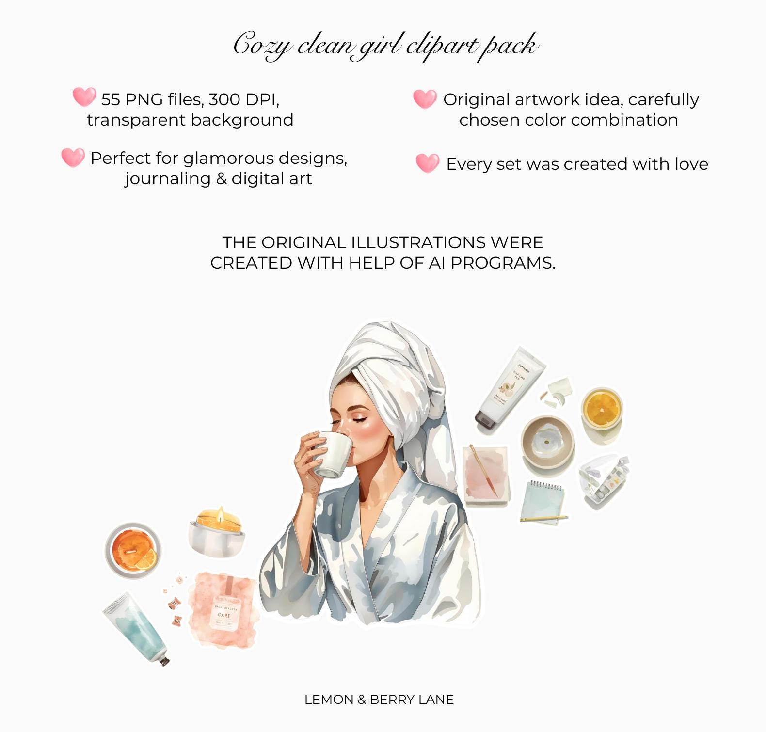 Cozy Clean Girl Clipart Bundle | Winter Set | Minimal Self Care ...