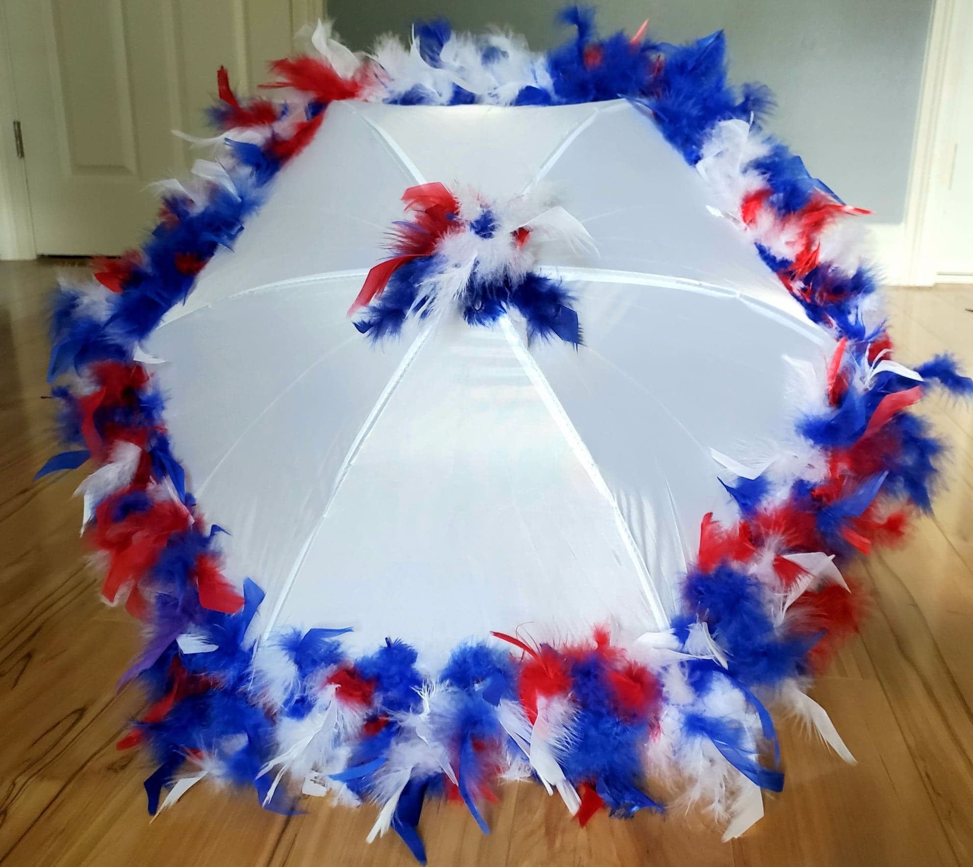 Patriotic Red White Blue Medium Feather Parasol Second Line Umbrella ...