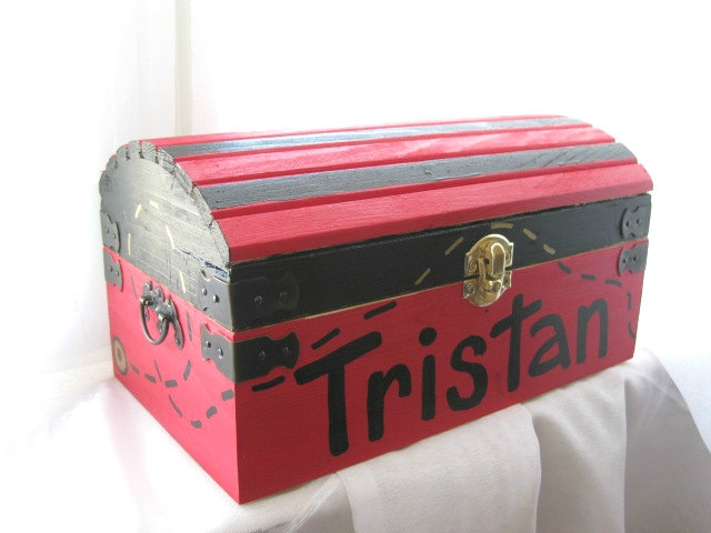 Pirate Treasure Chest Personalized Wooden Red Black Medium - Etsy