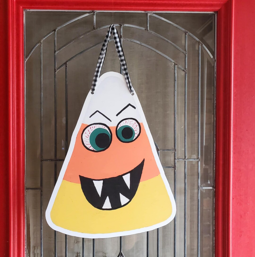Halloween Candy Corn Vampire Front Door Decor Hanger, Door Decoration ...