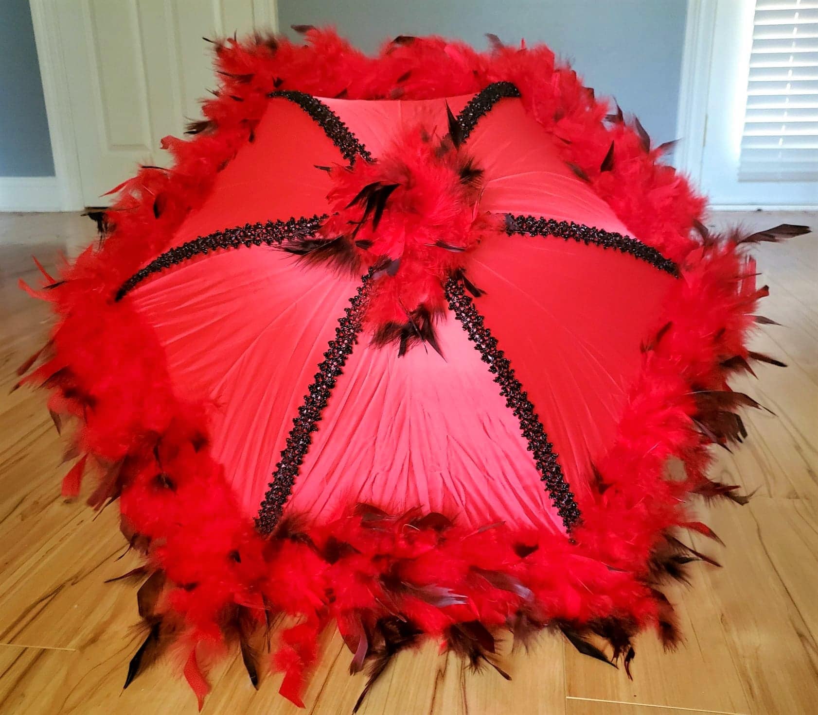 Red and White Second Line Umbrella Parasol With Spine Trim | Etsy