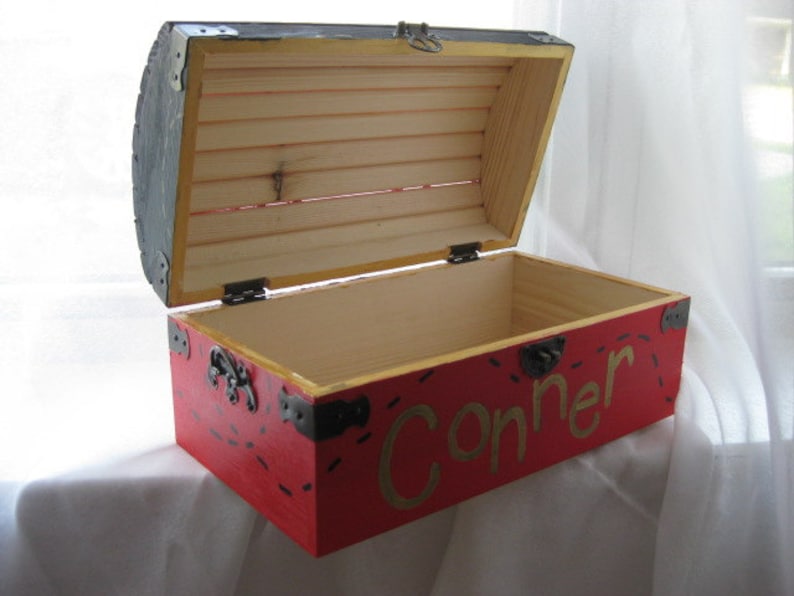 Pirate Treasure Chest Personalized Wooden Red Black Medium - Etsy