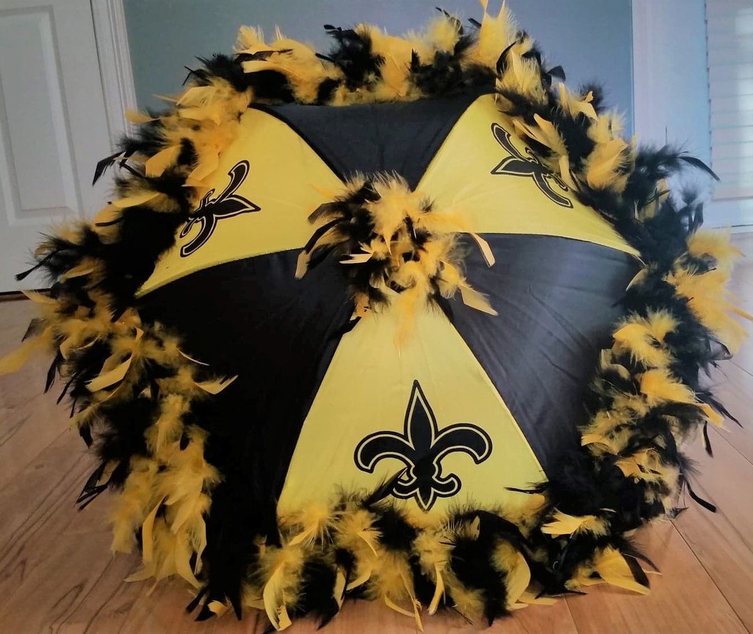 Second Line Umbrella MEDIUM Parasol Size- Black Yellow Fleur De Lis ...