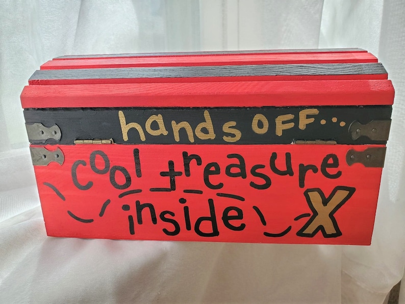 Pirate Treasure Chest Personalized Wooden Red Black Medium - Etsy