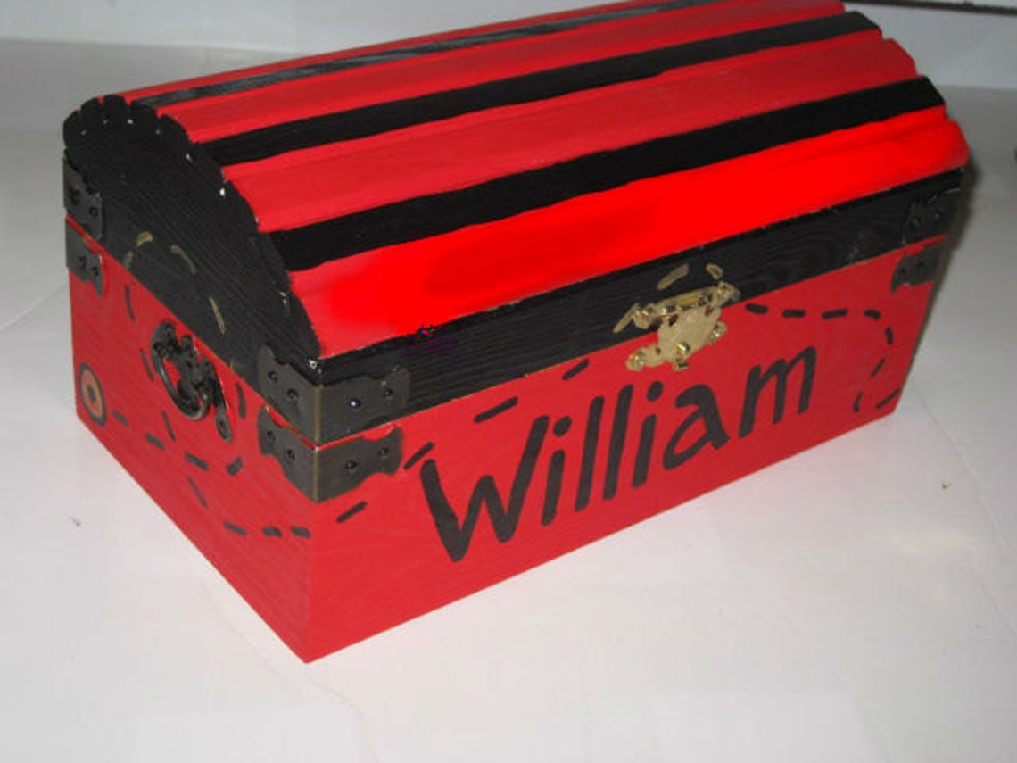 Pirate Treasure Chest Personalized Wooden Red Black Medium | Etsy