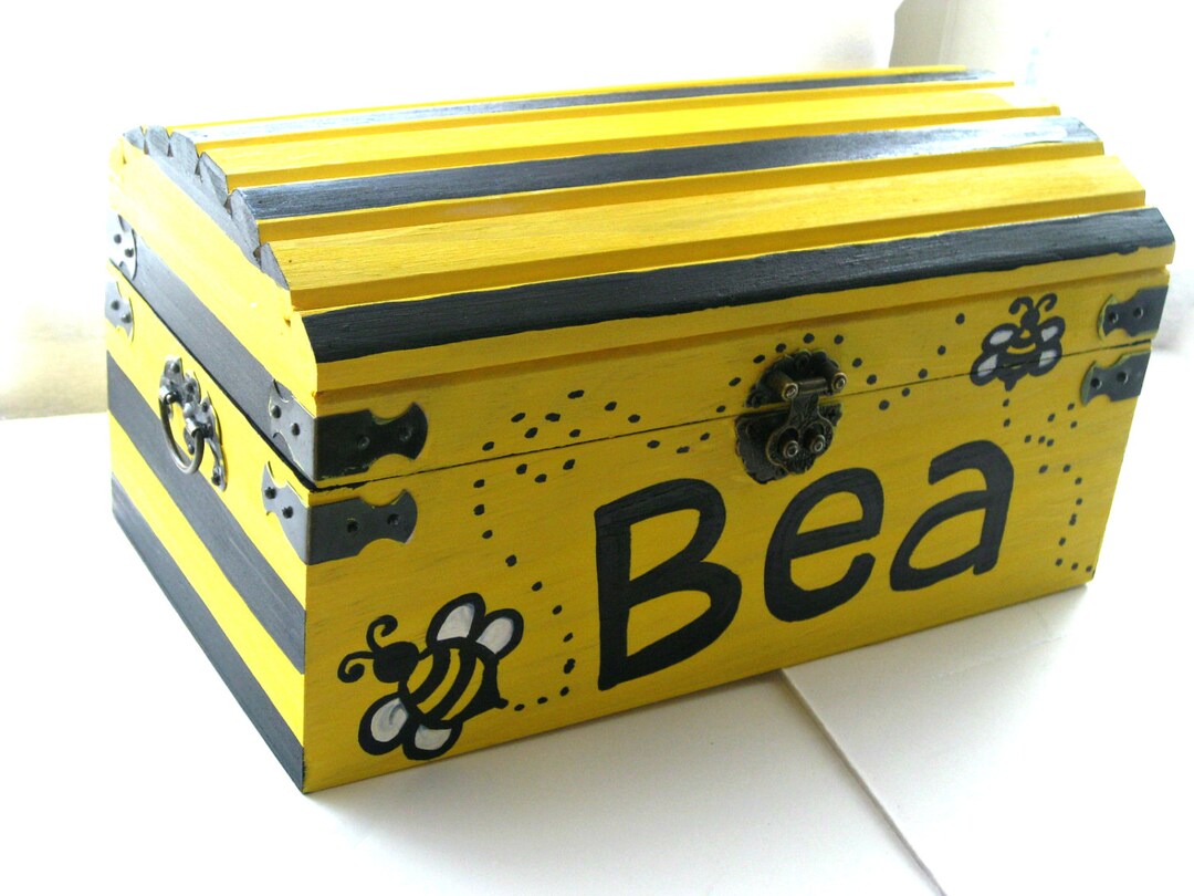 Personalized Wooden Bumblebee Treasure Chest Toy Keepsake Box- Yellow ...