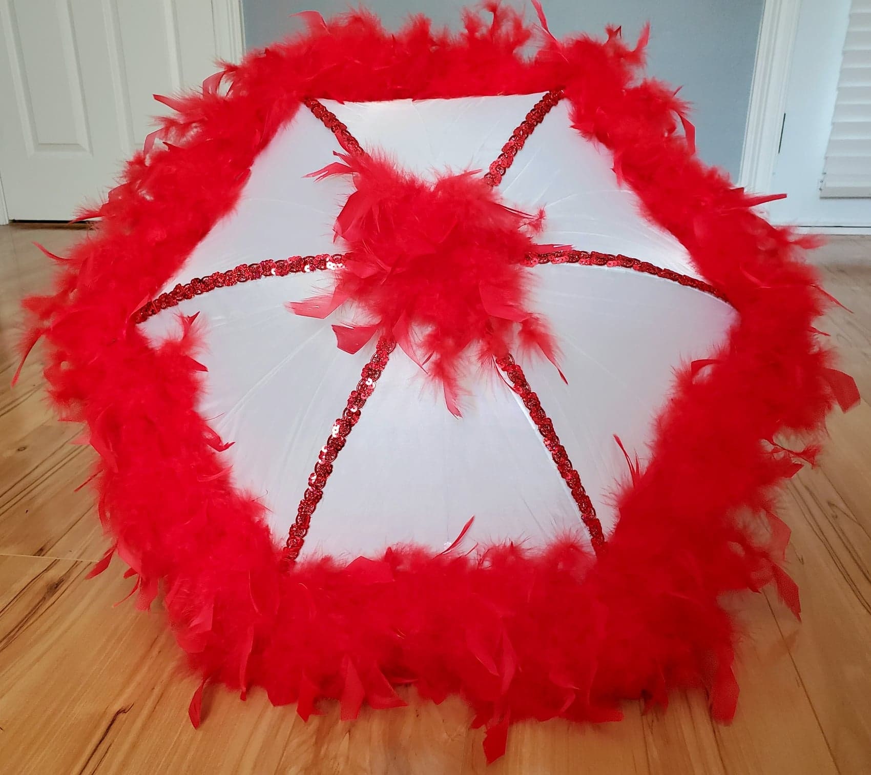 Red and White Second Line Umbrella Parasol With Spine Trim | Etsy