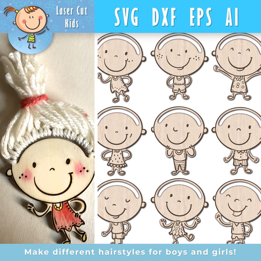 Laser Cut Files, Figures of Kids for Adding Yarn Hair, DIY Children ...