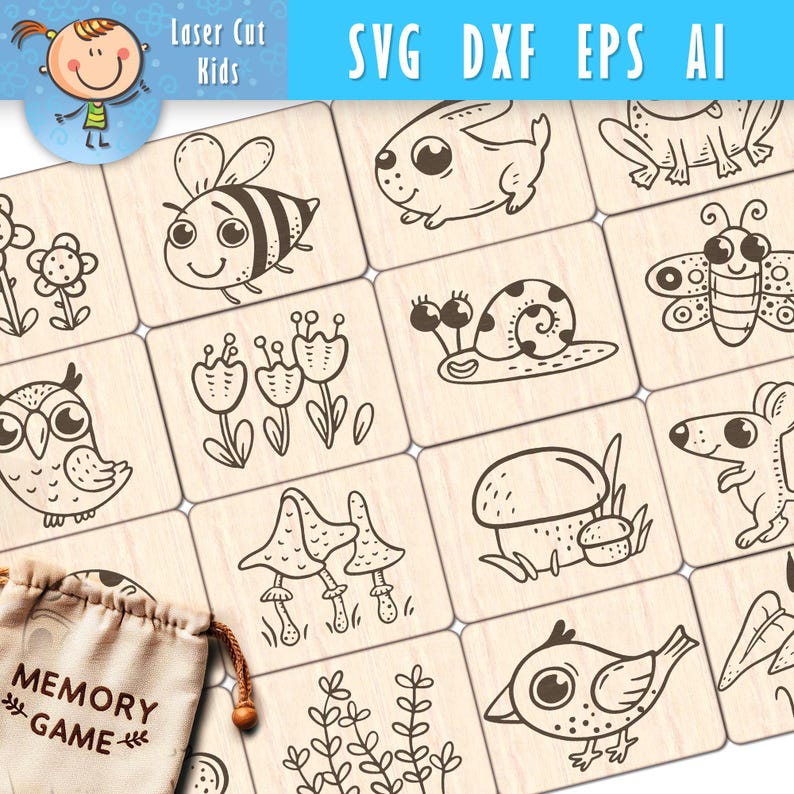 Memory Game for Children. Laser Cut File Svg Dxf Eps. DIY Educational ...