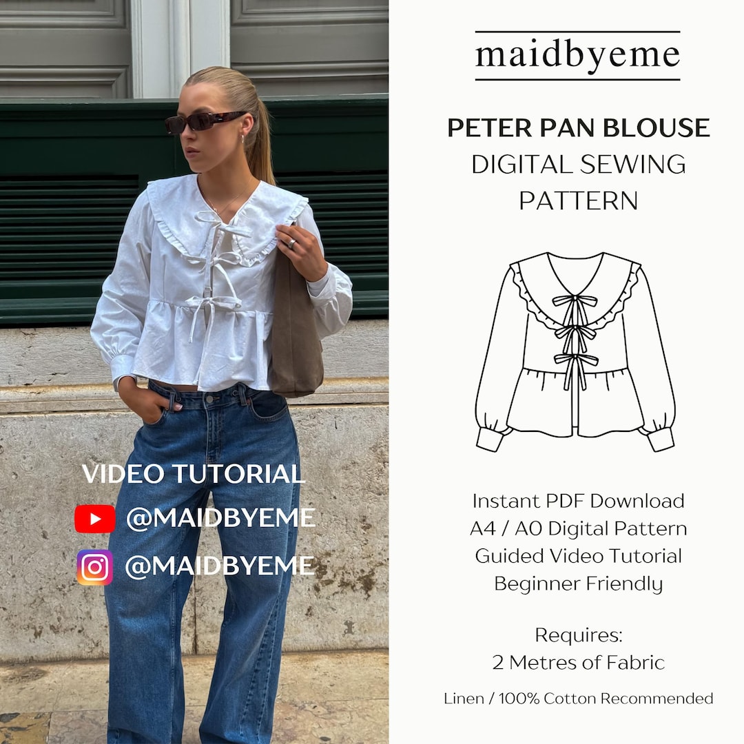 Peter Pan Blouse Sewing Pattern – Frilly Collar & Bow (A4/A0 PDF ...