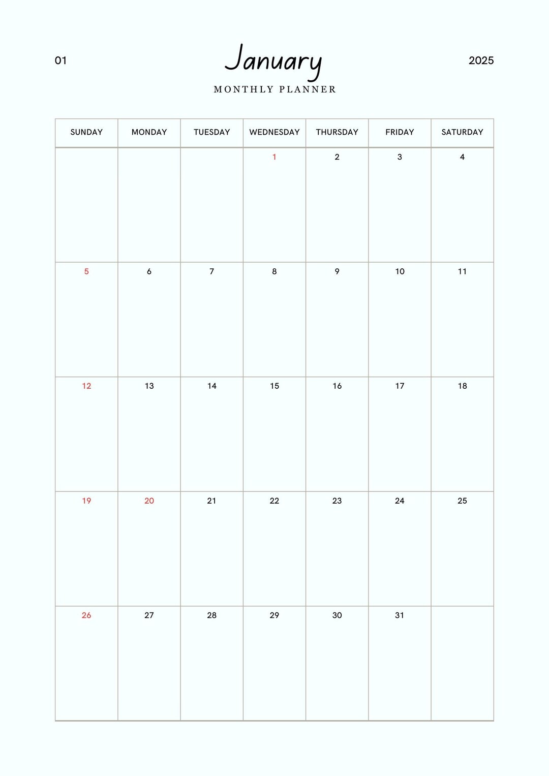 2025 Monthly Planner Printable | Minimalist Calendar, Undated Monthly ...