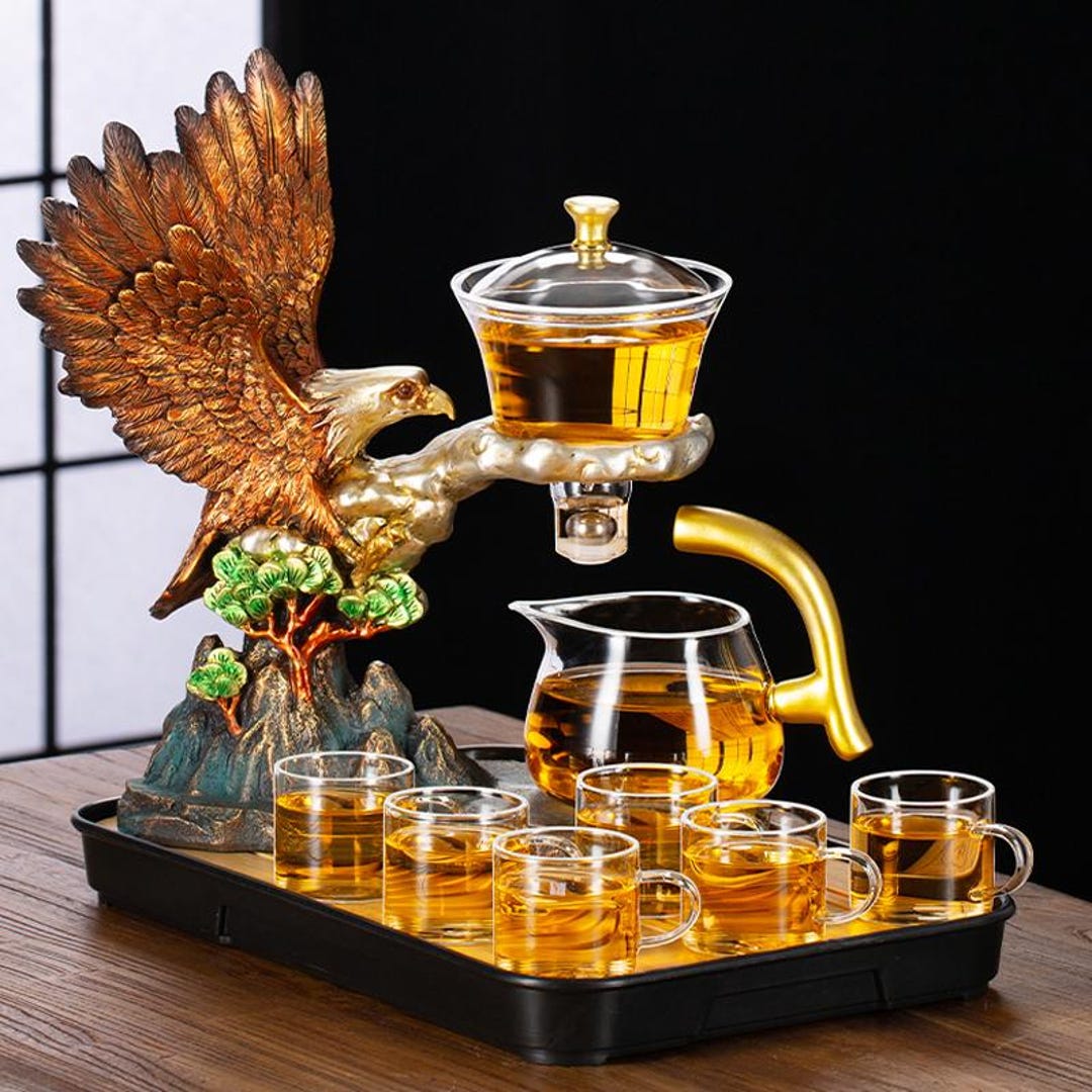 Embossed Great Roc Spreading Wings Glass Tea Set | Automatic Glass Tea ...
