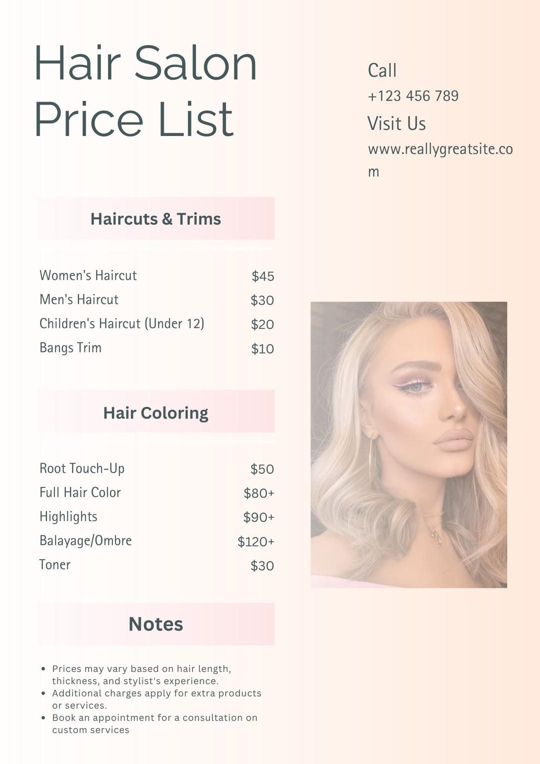 Editable Hair Salon Price List Template: Blush Pink Beauty Menu (canva ...