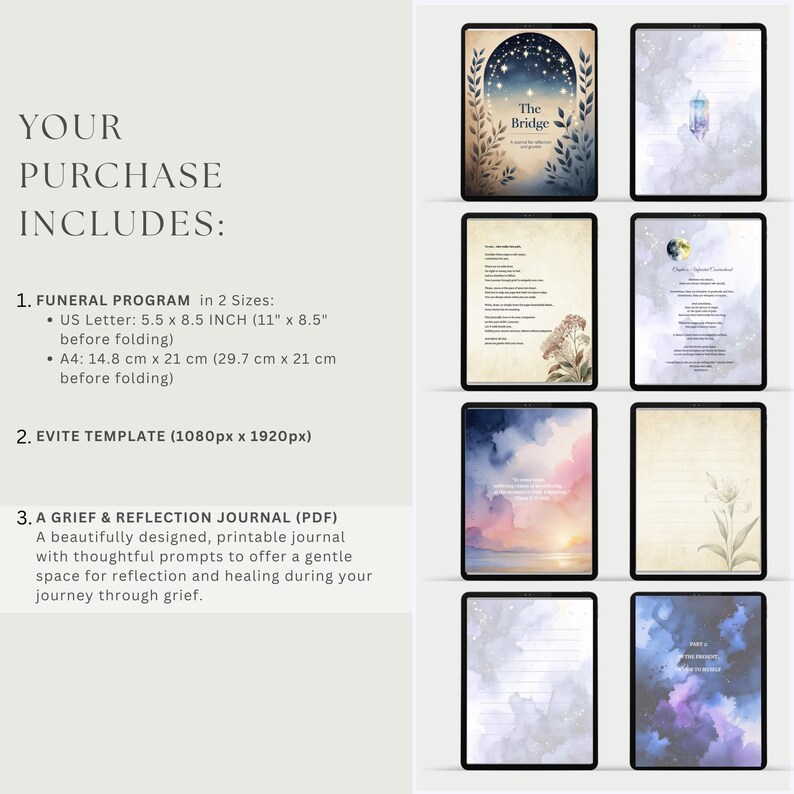 Blue and Purple Floral Funeral Program Template | 4 Page Bifold ...