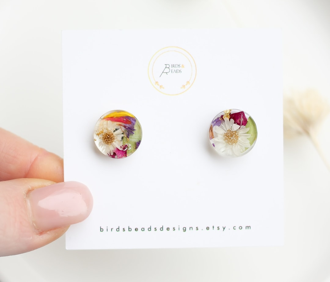 Resin Flower Earrings, Dried Flower Jewelry, Hypoallergenic Earrings ...