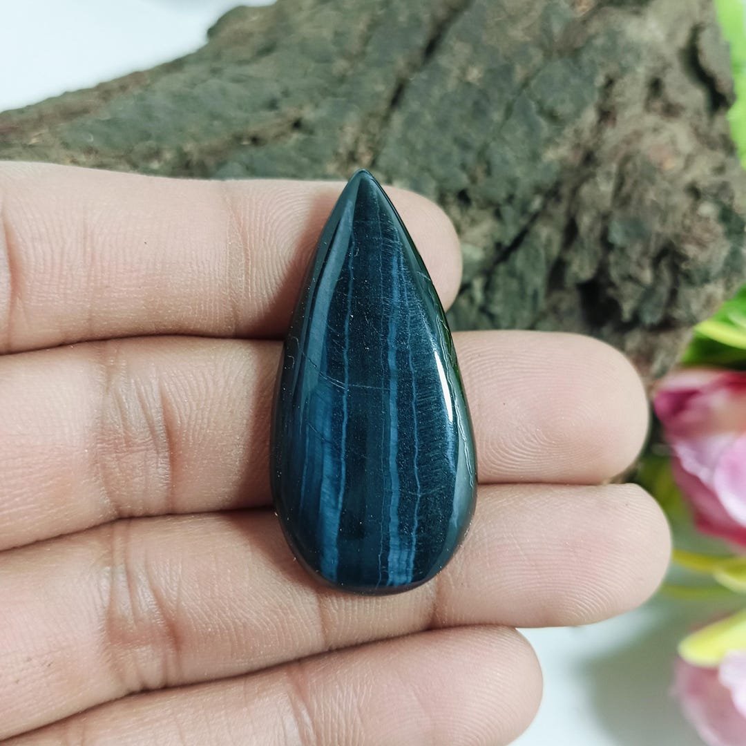 Natural Blue Tiger Eye Cabochon | Hawk's Eye Quartz Pear Shape | Blue ...
