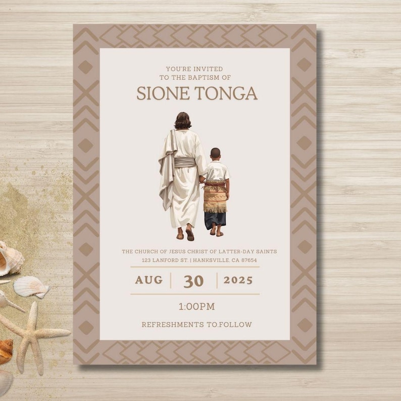 Editable LDS Baptism Invitation: Polynesian Design (digital Download ...