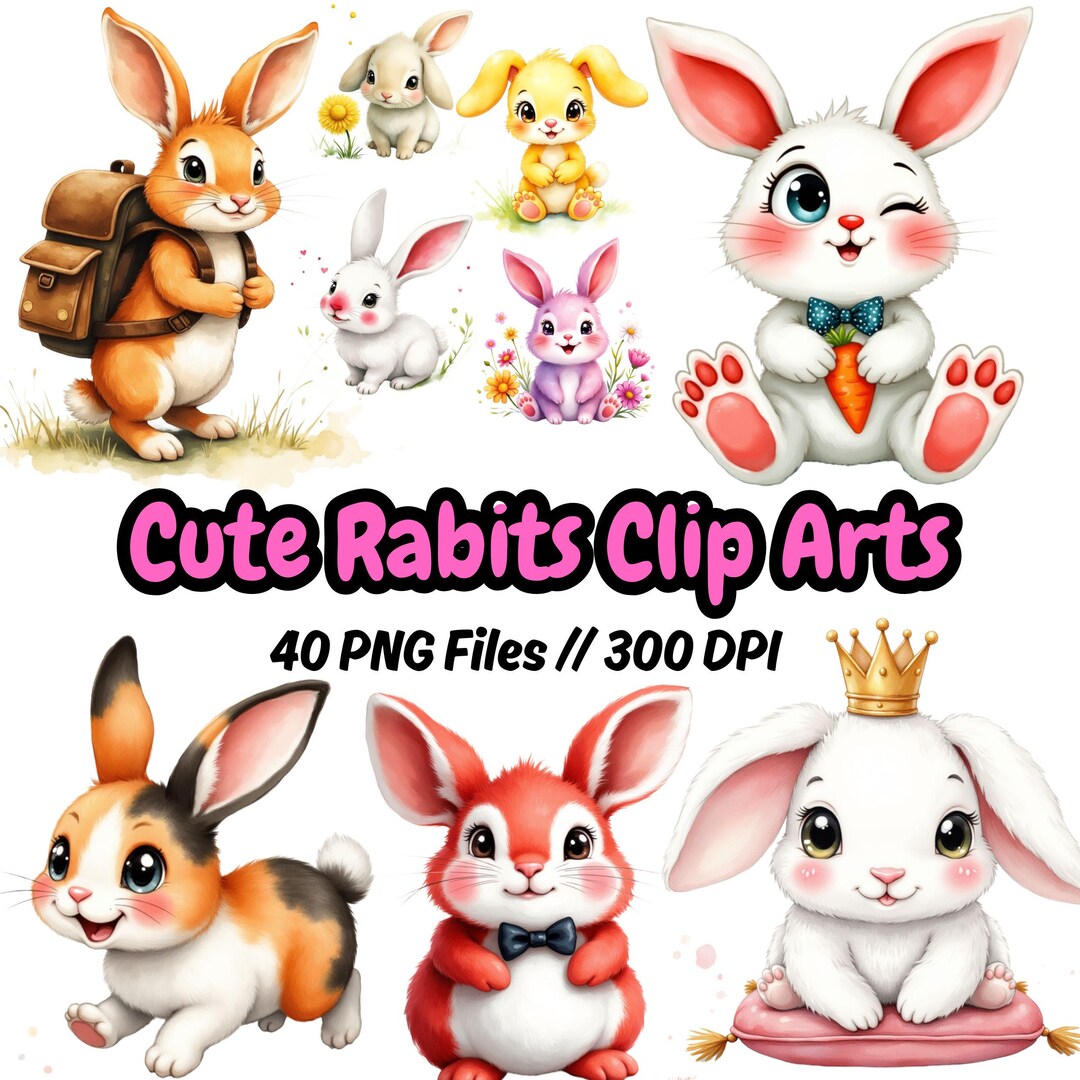 40 Cute Bunny Clipart Pngs / Cute Rabbit Clip Art / Printable Clip Art ...