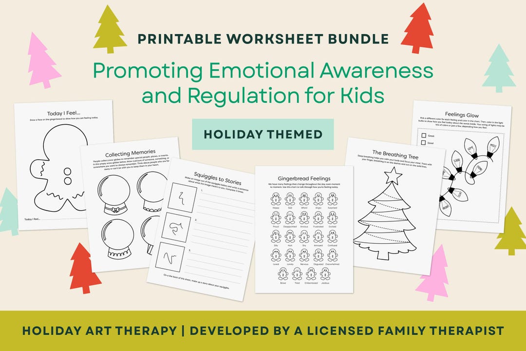 Holiday Art Therapy Worksheets for Kids | Emotional Regulation ...