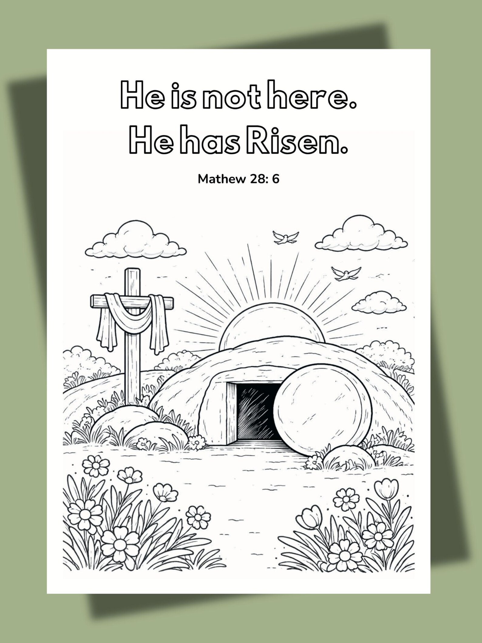 Easter Coloring Page – Matthew 28:6 He is Risen Bible Verse (PDF ...