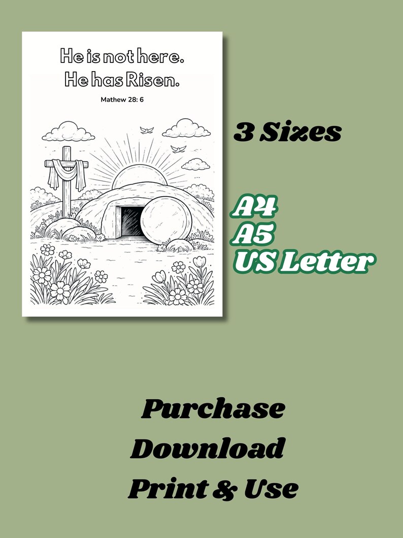 Easter Coloring Page – Matthew 28:6 He is Risen Bible Verse (PDF ...