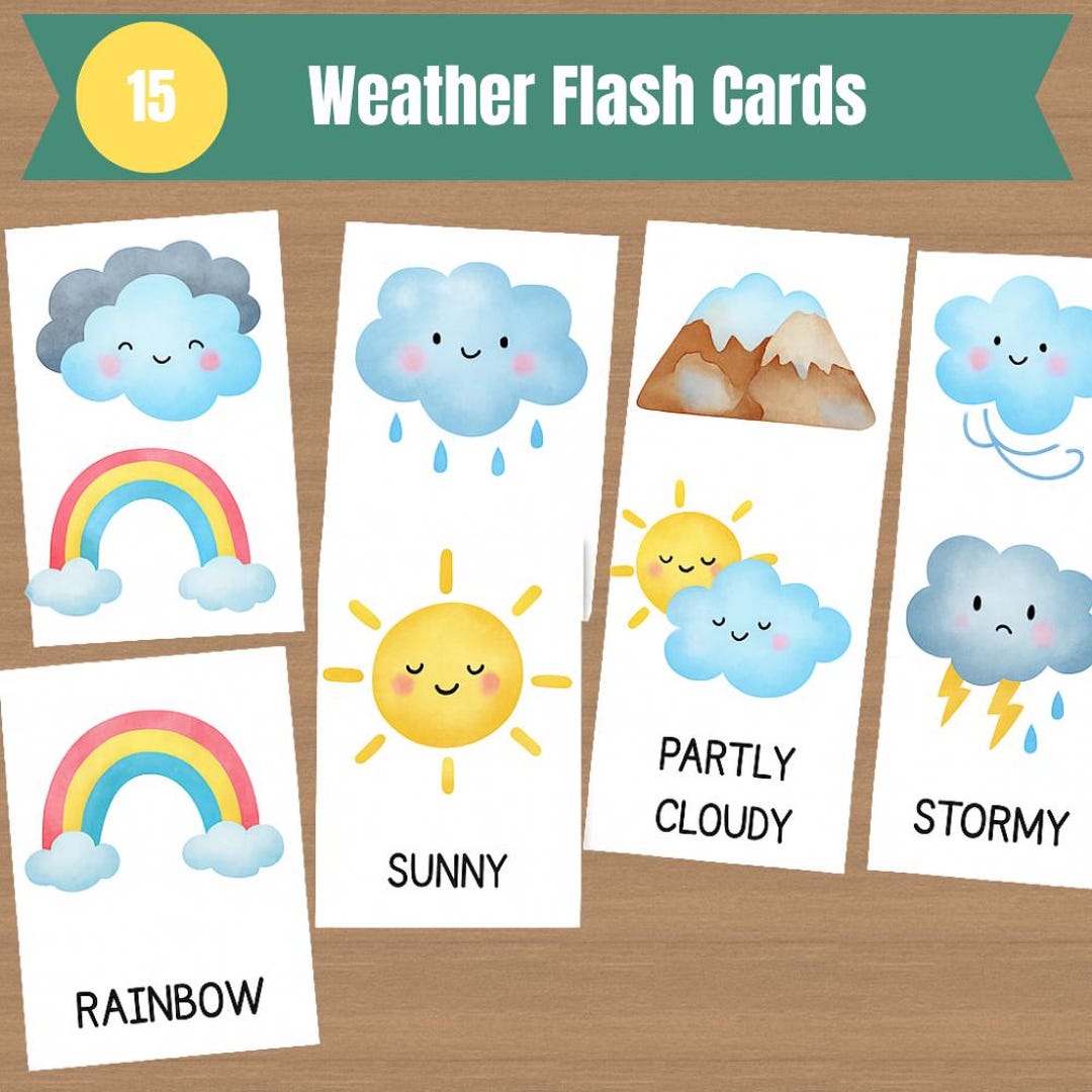 Weather Moments Coloring Flashcards – Printable Kids Activity | Digital ...