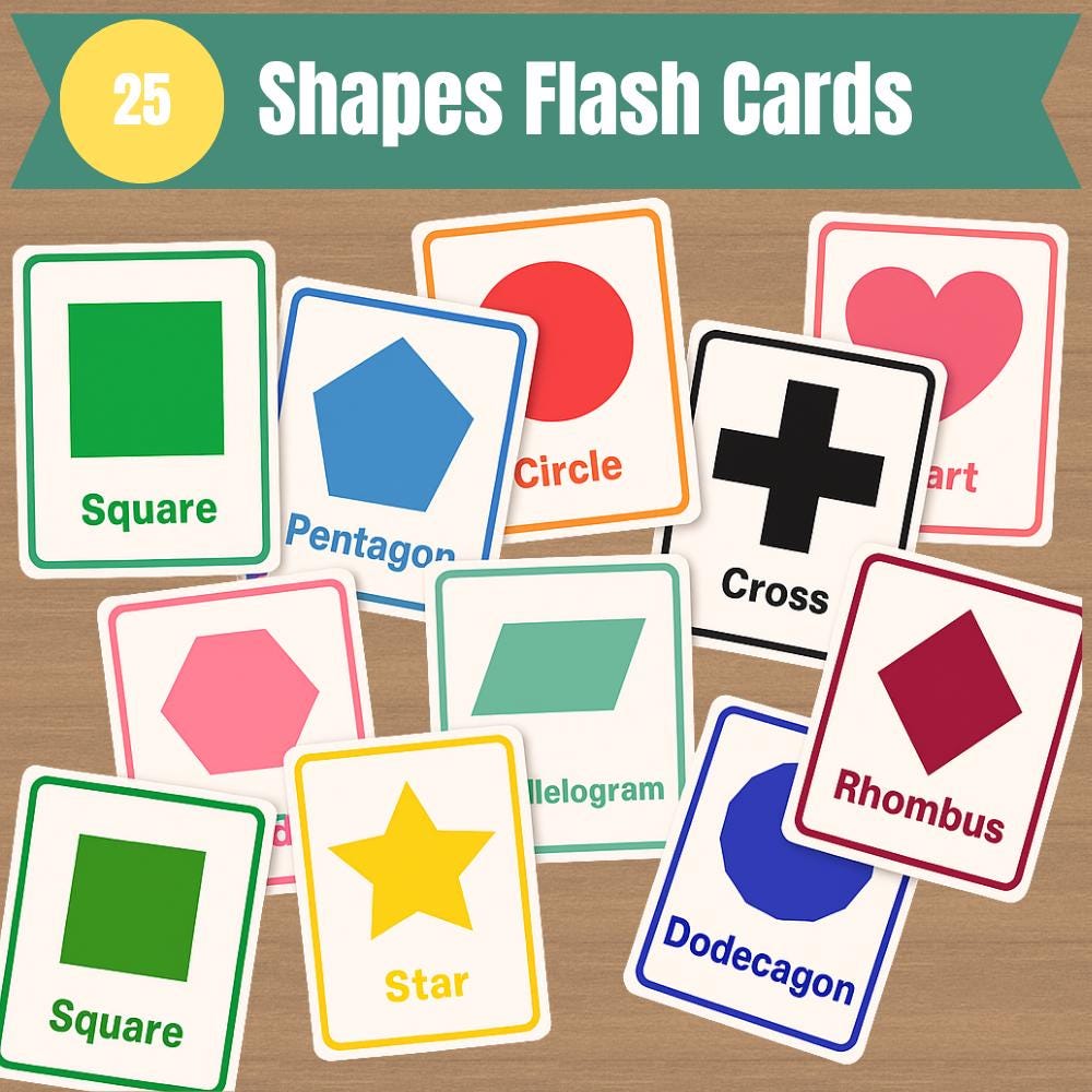 25 Shapes Flash Cards for Kids – Educational Geometry Flashcard Set ...