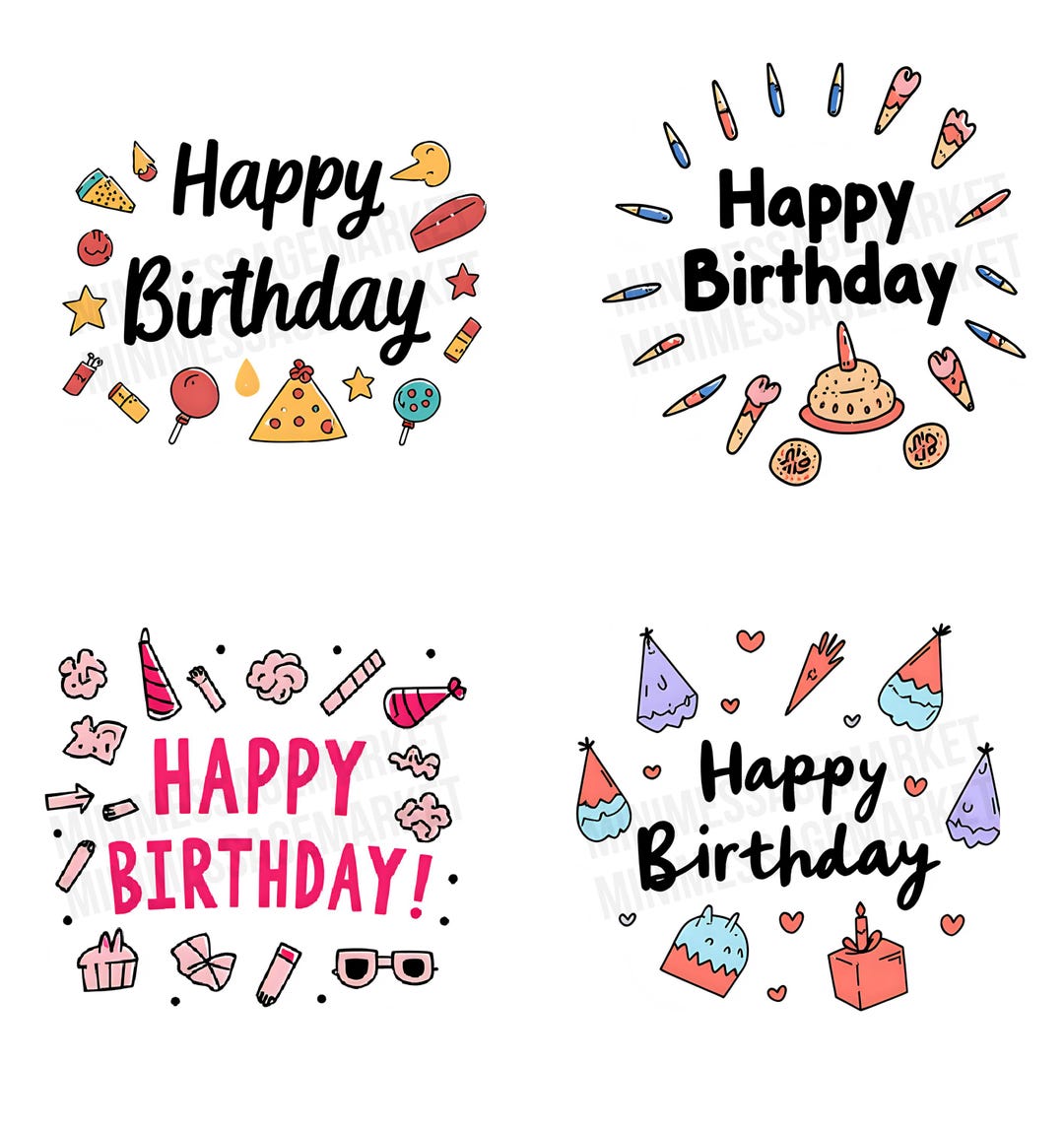 Birthday Clipart Bundle Digital Download PNG Party Graphics Cute Cake ...