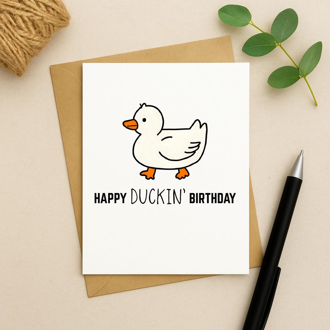 Funny Duck Birthday Card Digital Download Printable Animal Birthday ...