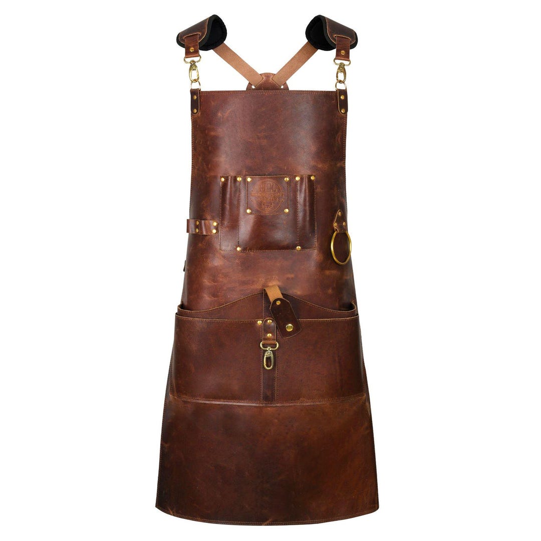 Handmade Full Grain Leather Work Apron – Brass Hardware, Multiple ...