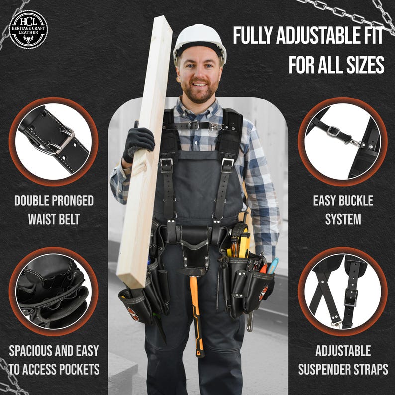 Heavy Duty Leather Tool Belt Pouch : 30-pocket Electrician Work Pouch ...