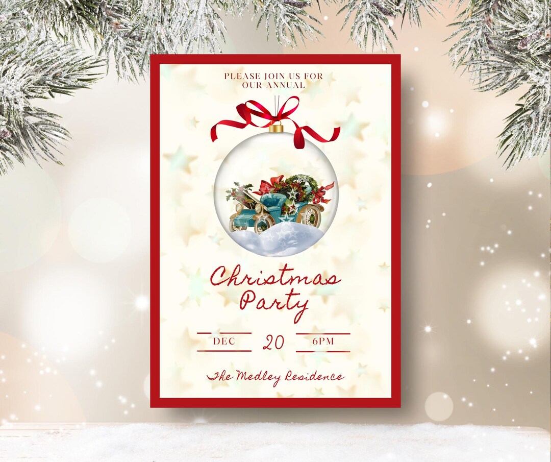 Christmas Party Invitation Template: Festive Red Gold Holiday ...