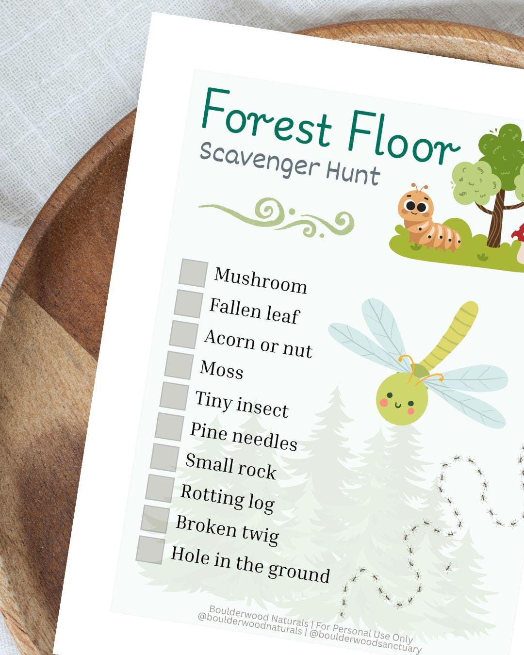 Forest Floor Scavenger Hunt Printable for Kids | Nature Walk Activity ...