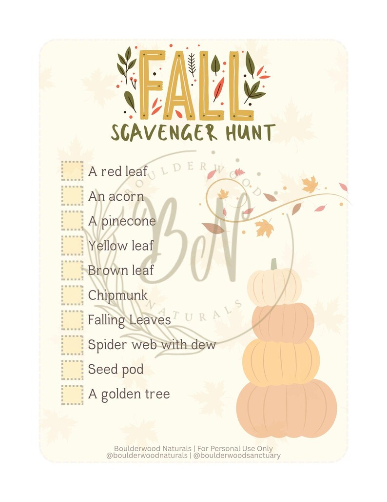 Autumn Scavenger Hunt Printable: Fall Nature Walk Activity (PDF ...