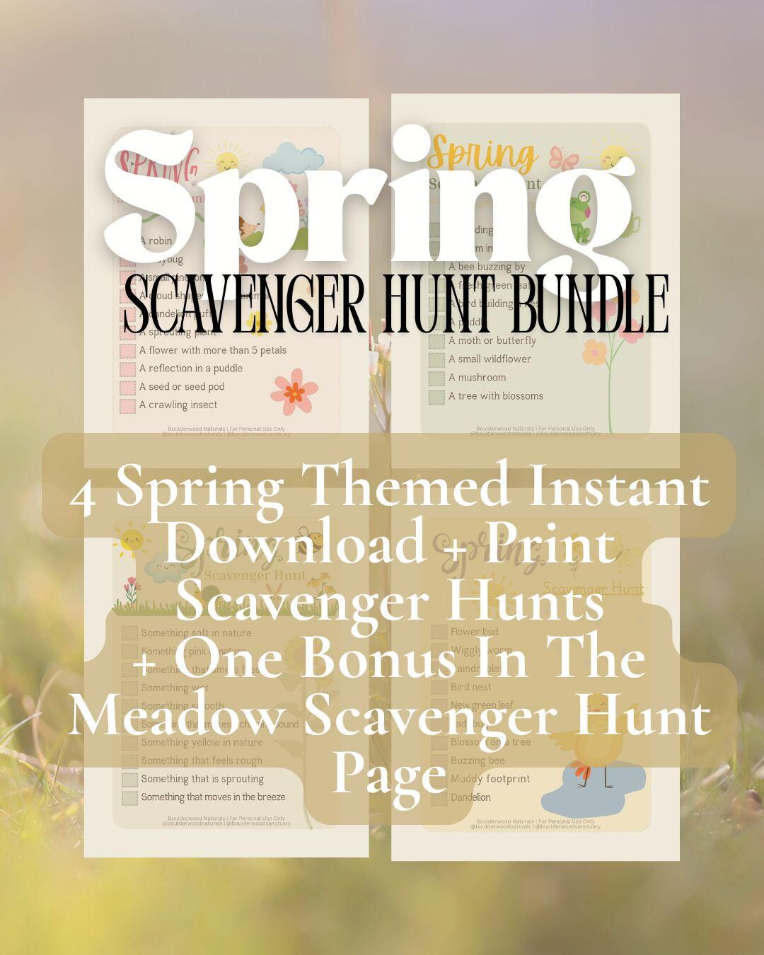 Spring Scavenger Hunt Bundle Printable for Kids | 4 Nature Hunts ...