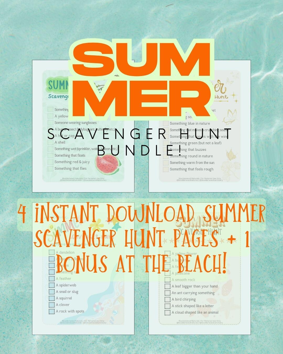 Summer Scavenger Hunt Bundle Printable | 4 Nature Hunts + Bonus Beach ...