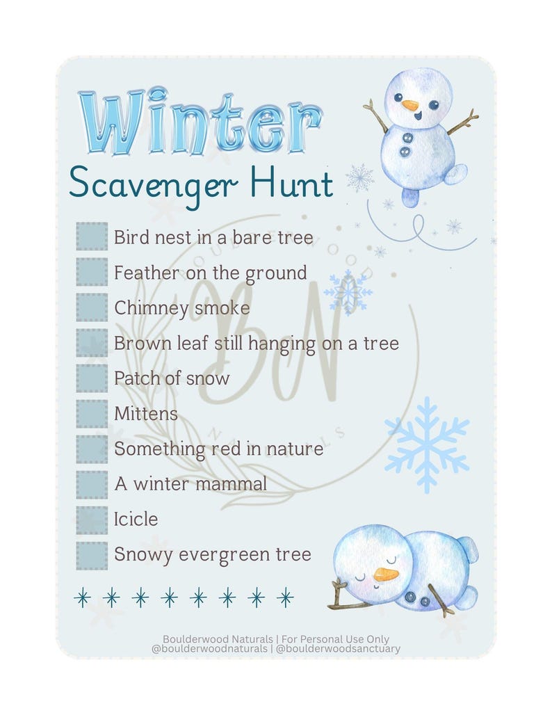 Winter Scavenger Hunt Bundle Printable for Kids | 4 Winter Nature Hunts ...