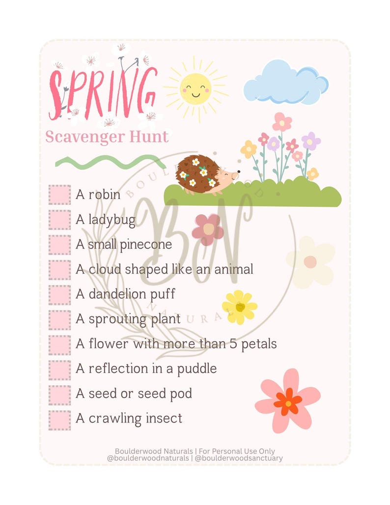 Spring Scavenger Hunt Printable for Kids | Nature Walk Activity ...