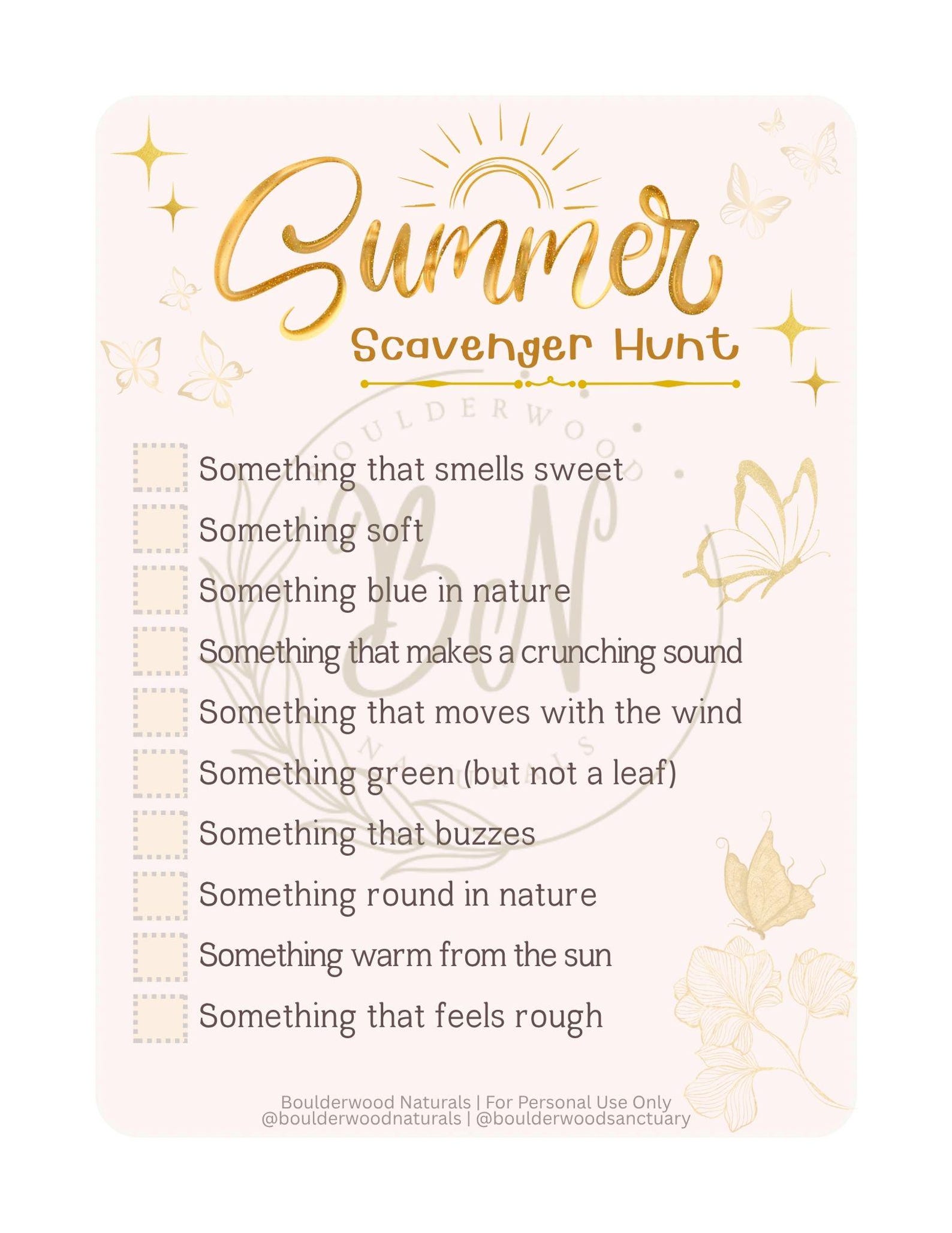 Summer Nature Scavenger Hunt for Kids: Outdoor Family Game (PDF ...